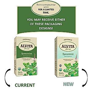 Alvita Organic Spearmint Herbal Tea - Made with Premium Quality Organic Spearmint Leaves, A Delicate Mint Flavor and Aroma, 24 Tea Bags