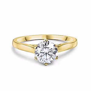 Buy Jewels 10k Solid Gold 6 Prong Round Moissanite Solitaire Engagement Ring for Women 1ct DEW G-H Color VVS1 Quality (Yellow Gold, 6)