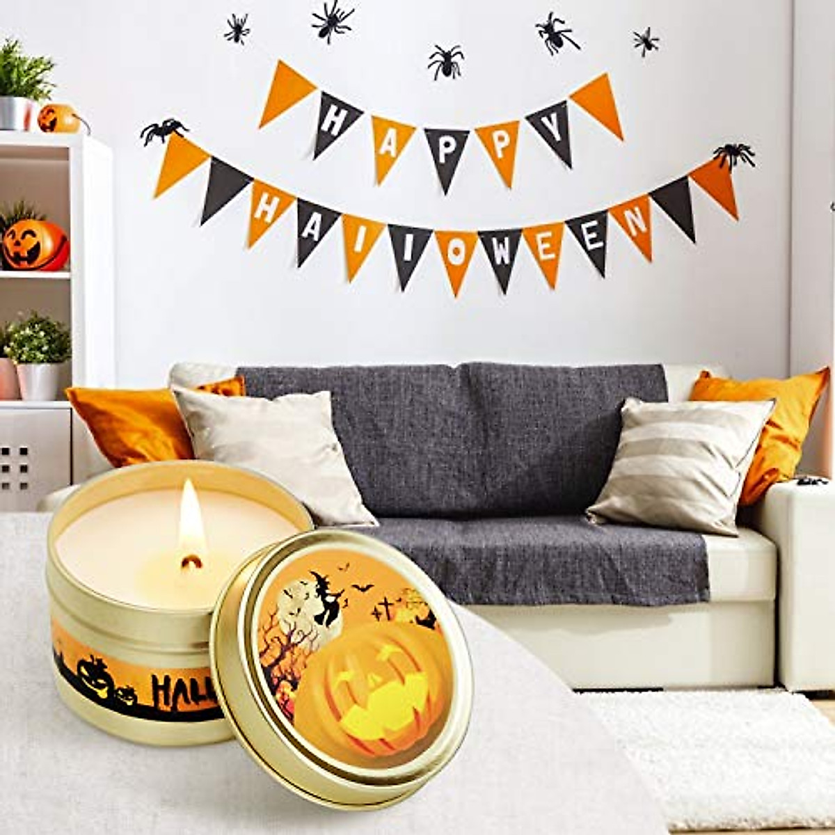 Halloween Decorations Fall Candles, 4 Packs Natural Soy Candles for Home Scented Candles Gift Set Halloween Decor, Halloween Scented Candles Gift Set for Women, Halloween Decor Halloween Party Favors