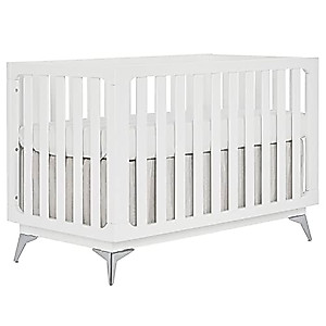 Dream On Me Ultra Modern 4-in-1 Convertible Crib in White, Greenguard Gold Certified, 3 Mattress Height Settings, Fixed Stationary Side Rails, Wooden Furniture