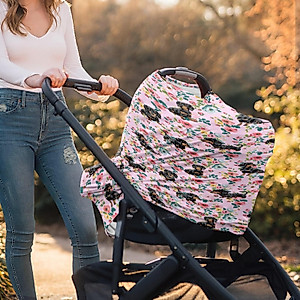 AFPANQZ Floral Dachshunds Baby Car Seat Cover Canopy and Nursing Cover Infant Car Canopy Spring Autumn Winter Snug Warm Breathable Windproof Open Peep Top Universal Fit Pink Flowers