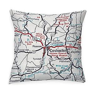 Coshocton Map Outdoor Cushion Cases Home State Accent Waterproof Cushion Cover Farmhouse Outdoor Waterproof Decorative Pillow Cover for Patio Furniture Porch 22x22in