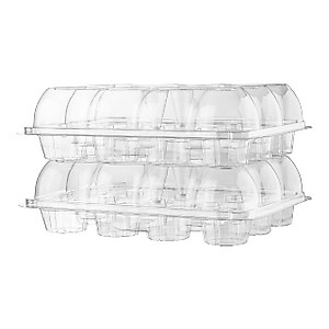 5 Cupcake Containers Plastic Disposable | High Dome Cupcake Boxes 12 Compartment Cupcake Holders Disposable Cupcake Carrier | Dozen Cupcake Trays | Durable Cup Cake Muffin Packaging Transporter