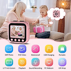 Ourlife Waterproof Camera for Kids, 1080P HD Kids Digital Action Camera Underwater Camera with 8GB SD Card, Birthday Gift Toys for Girls Age 3-14