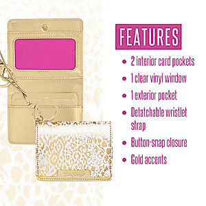 Lilly Pulitzer Vegan Leather Snap ID Card Case, Cute Keychain Wallet, Slim Credit Card Holder with Wristlet Strap, Pattern Play (Gold)