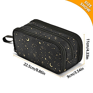 ALAZA Moon Star Zodiac Pencil Case Nylon Pencil Bag Portable Stationery Bag Pen Pouch with Zipper for Women Men College Office Work