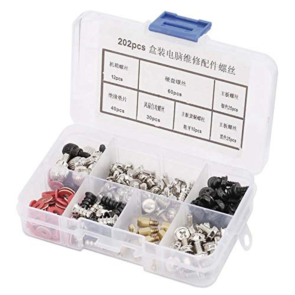 Computer Repairing Screws, Storage Box PC Repairing Kits Computer Screws Kit, Computer Repairing Accessories 202Pcs Motherboard Mobile Network for Maintenance