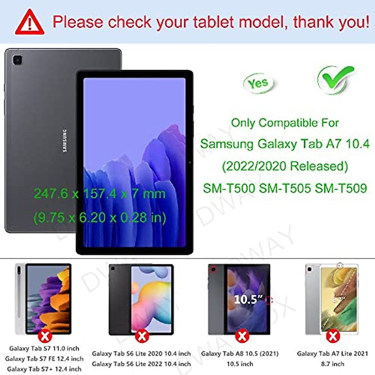 DWaybox for Samsung Galaxy Tab A7 10.4 Case 2020 2022 Released T500 T505 SM-T509 Armor Heavy Duty TPU Soft + PC Hard Rugged Case 2in1 Combo Dual Layer Shock-Absorbing Cover with Stand -Black
