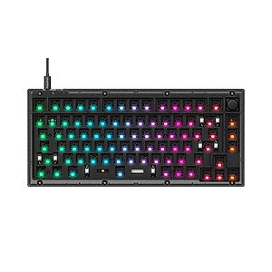 Keychron V1 Wired Custom Mechanical Keyboard Barebone Knob, 75% Layout QMK/VIA Programmable Macro with Hot-swappable Support Compatible with Mac Windows Linux (Frosted Black - Translucent)