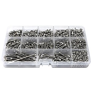 iexcell 1050 Pcs M3 x 4/6/8/10/12/16/20/25/30 Stainless Steel 304 Hex Socket Head Cap Screws Bolts Assortment and Nuts Kit
