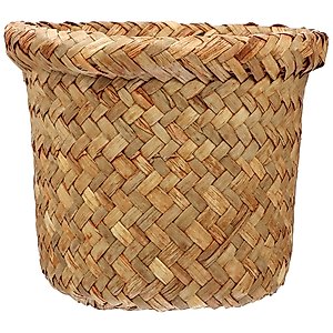 PRETYZOOM Wicker Trash Can Rattan Waste Basket Small Round Seagrass Garbage Can Rubbish Basket Bin for Home Bathroom Bedroom Kitchen Office