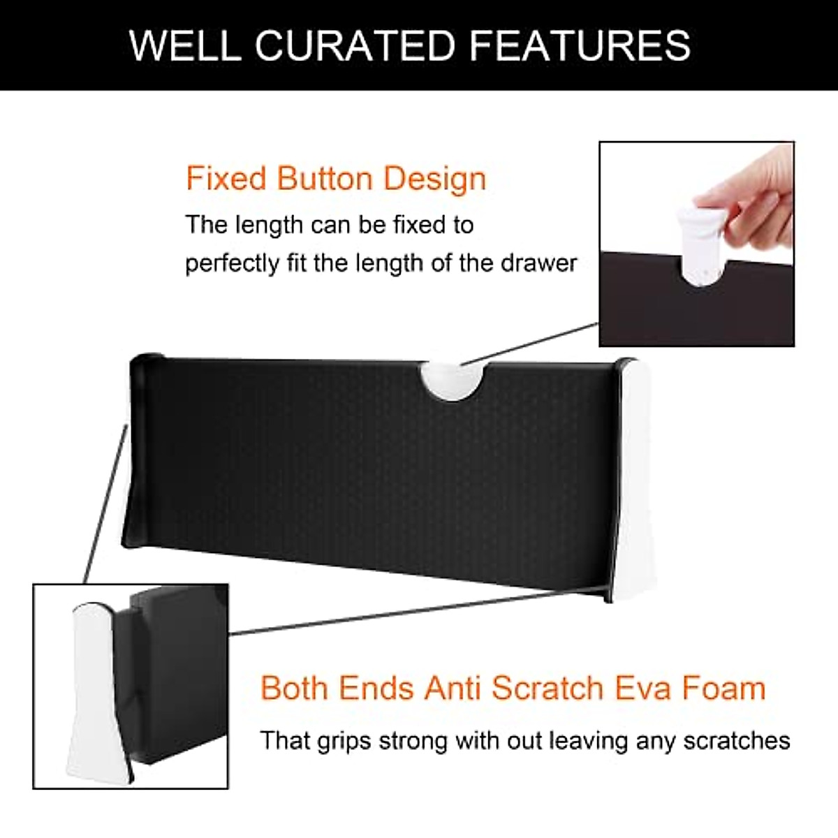 KIKILIE Kitchen Drawer Divider, 3 Pack Adjustable Dividers for Clothes, Utensils - Expandable Dresser Divider 11-17 Inch, 4'' Tall Deep Organizers Drawers Separators, Black, Pack,11-17''Long