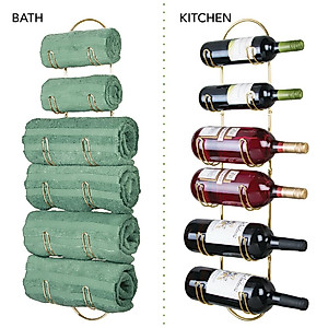 mDesign Steel Wall Mount Towel Rack with 6 Compartments - Towel Holder and Towel Storage Shelf Organizer for Bathroom, Powder Room - Concerto Collection - Soft Brass