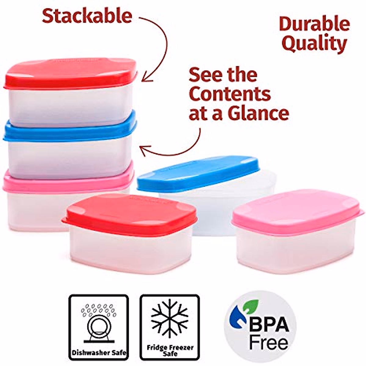 Reusable Airtight Food Containers pk. of 6-3 oz. for Snacks, Baby/Toddler Food/Puree, Condiments, Picnics Food Prep, Lunch, Plastic Food Storage Containers–Dishwasher, Microwave, Freezer Safe BPA free