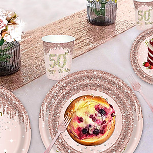 121Pcs 50th Birthday Party Supplies Plates Napkins Cups Forks Tablecloth Rose Gold Happy 50th Birthday Themed Disposable Tableware Decorations Serves 24 Guests for Women 50 Years (50th rose gold)