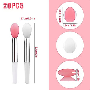 Silicone Lip Brushes with Covers, 10pcs Lip Brushes for Lipsticks and 10pcs Covers, Reusable Lip Applicators Silicone with Cap for Lip Gloss & Balm Eyeshadow Makeup (2 Colors)