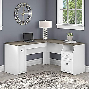 Bush Furniture Fairview L Desk, Shiplap Gray/Pure White