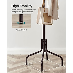 SONGMICS Coat Rack Freestanding, Metal Coat Rack Stand with 12 Hooks and 4 Legs, Coat Tree, Holds Clothes, Hats, and Bags, for Entryway, Living Room, Bedroom, Coffee Brown URCR031Z01