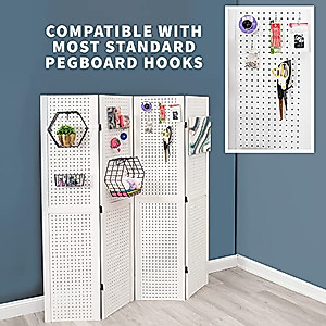 VIVO Rustic Wood Freestanding 60 x 60 inch Pegboard Panel, Office Divider, Cubicle Room Partition Organizer, Trade Show Display Stand, x4 Panels, Black, PP-3-P060B