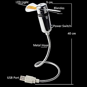 USB LED Clock Fan 90mm USB-Powered Portable Mobile USB Fan with Clock, LED Light Display Time, Mini Gooseneck Fan for Laptop Office Home Travel (2 PACK)