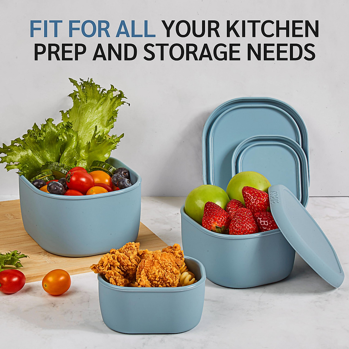 ISSEVE 12Pcs/Set Nesting Silicone Food Storage Containers with Lids, BPA Free Reusable Meal Prep Silicone Containers Airtight, Freezer Dishwasher Safe (33.8oz, 20oz, 10oz, 6.7oz, 1.3oz) (Blue)