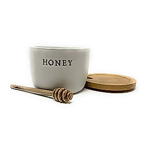Stoneware Honey Pot with Acacia Wood Dipper and Lid by Hearth and Hand with Magnolia (Premium edition)