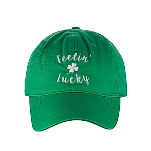 D&Y St. Patrick's Day Embroidered Quote Lucky Clover Low Profile Baseball Cap, Lucky, Green