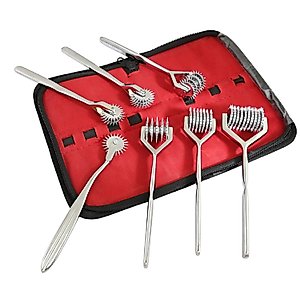 MuskalMed Wartenberg Neuro Pinwheel Diagnostic Instrument Sensory Wartenberg Pinwheel 1,2,3,4,5,7 & 10 Head Strong Wheel Stainless Steel Nerve Tester (Set of 7 (1,2,3,4,5,7 & 10 Head) (Silver)