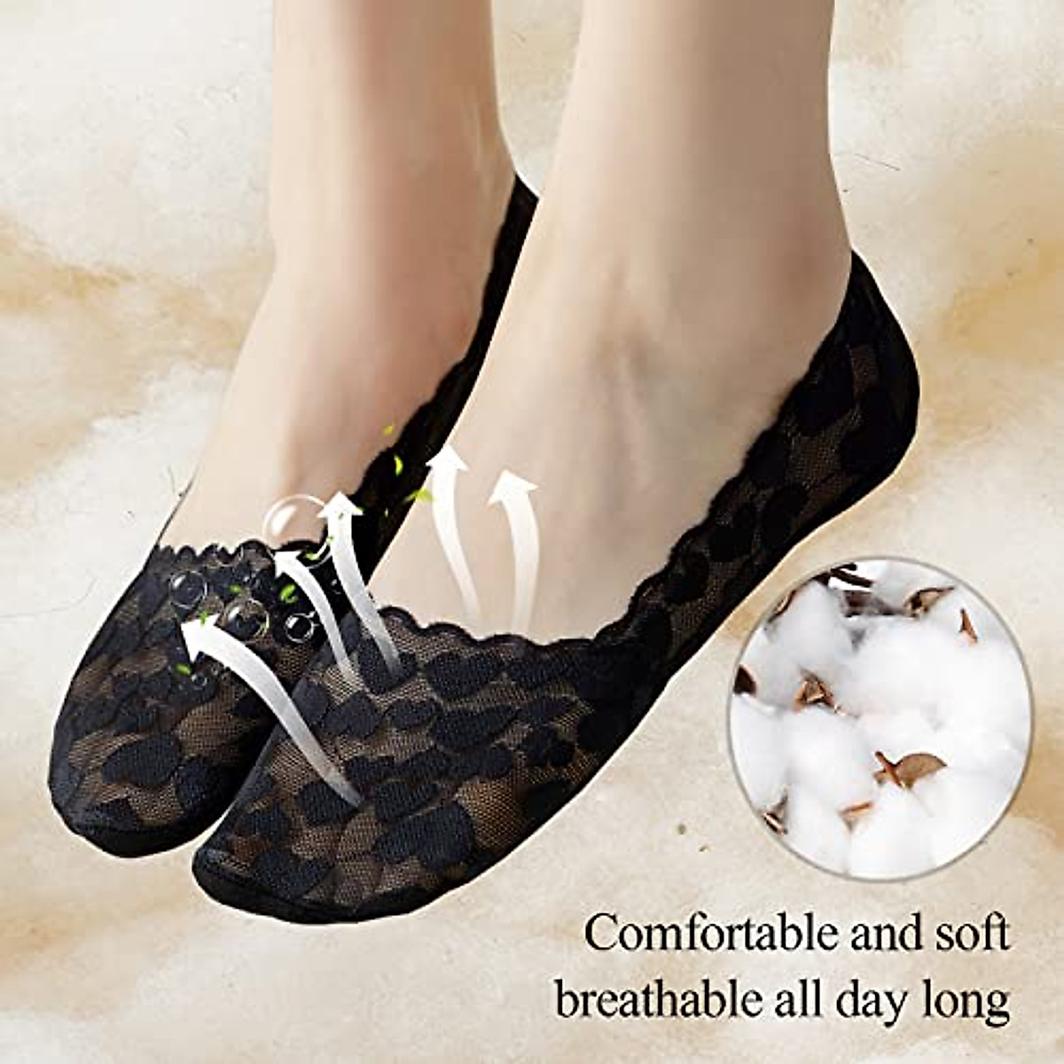 BIVOLU Womens Lace No Show Thin Socks Cute Heart Breathable Mesh Socks Non Slip Low Cut Invisible Socks for Women Girls 6 Pack Size 5-9