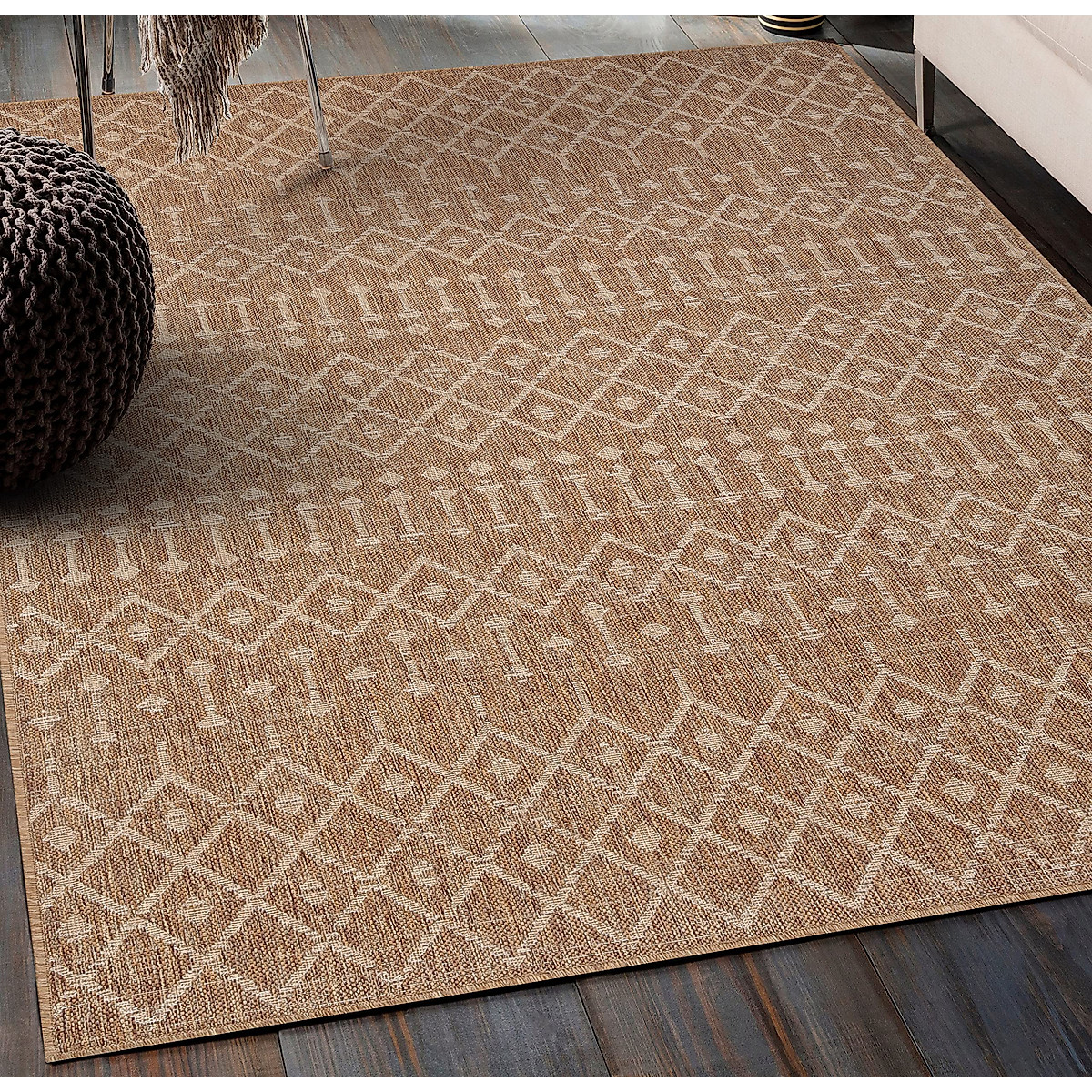 Sherloom Modern Geometric Indoor Outdoor Area Rug Weather Resistant Outdoor Carpet for Porch Deck Balcony Backyard Patio Rug 8x10 Beige, Brown