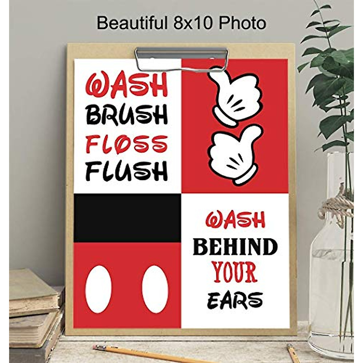 Mickey Bathroom Wall Art Print - Home Decoration, Room Decor For Kids, Childs, Childrens, Baby or Toddlers Bath, Restroom, Powder Room, Guest Bath - Gift for World Fans - 8x10 UNFRAMED print