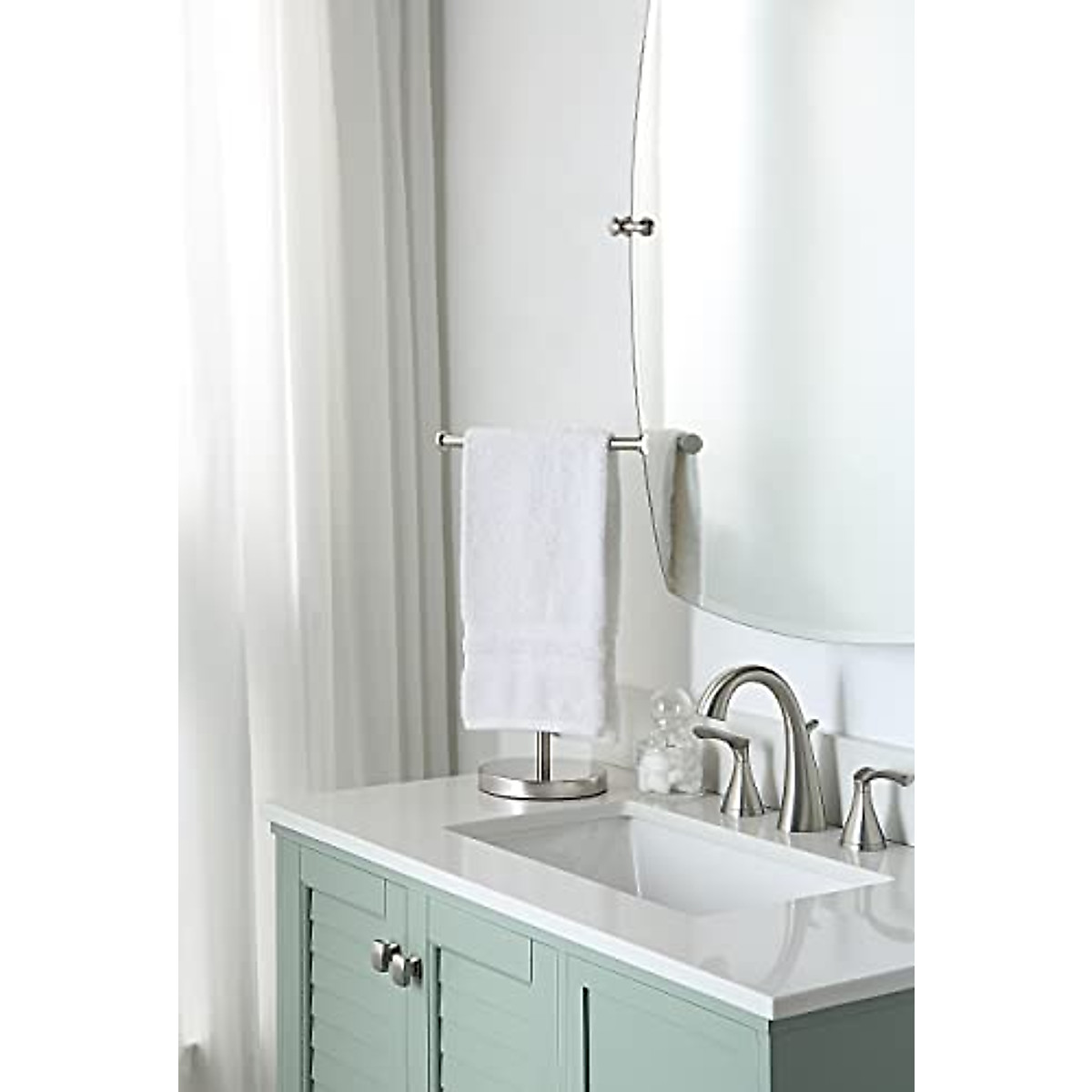 SunnyPoint Elite Heavy Weight Countertop Hand Towel Rack and Accessories Jewelry Stand; 16.5" Height (Satin Nickel, Stainless Steel Base)