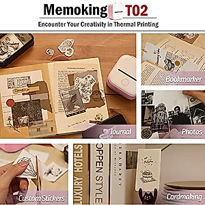 Memoking Mini Printer Sticker Maker T02 Thermal Photo Printer, Bluetooth Wireless Portable Phone Printer, Small Instant Pocket Printer, for Anatomy Picture, Children DIY, Pink