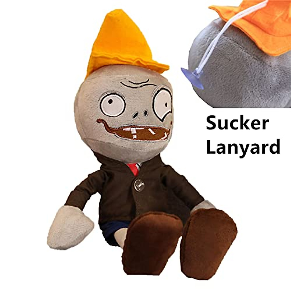 JHESAO 12" PVZ Plush Conehead Zombies Brown Coat Toys PVZ 1 2 Stuffed Soft Doll Roadblock Conehead Zombie New
