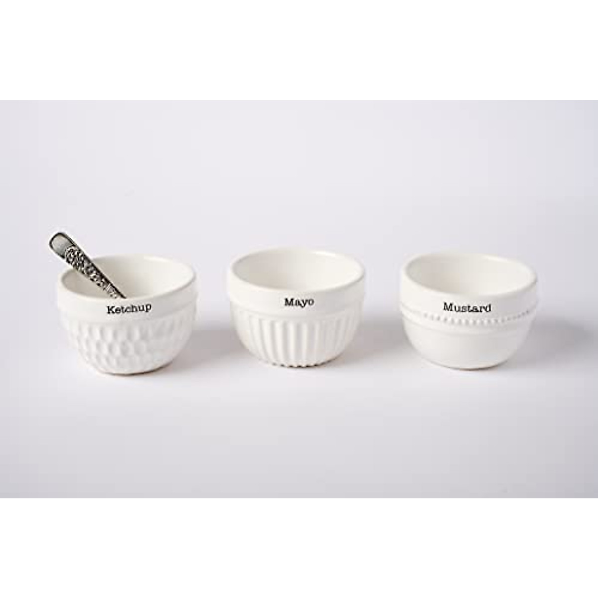 Mud Pie Condiment Set, dip 2" x 3" dia | spoon 3 1/2", White