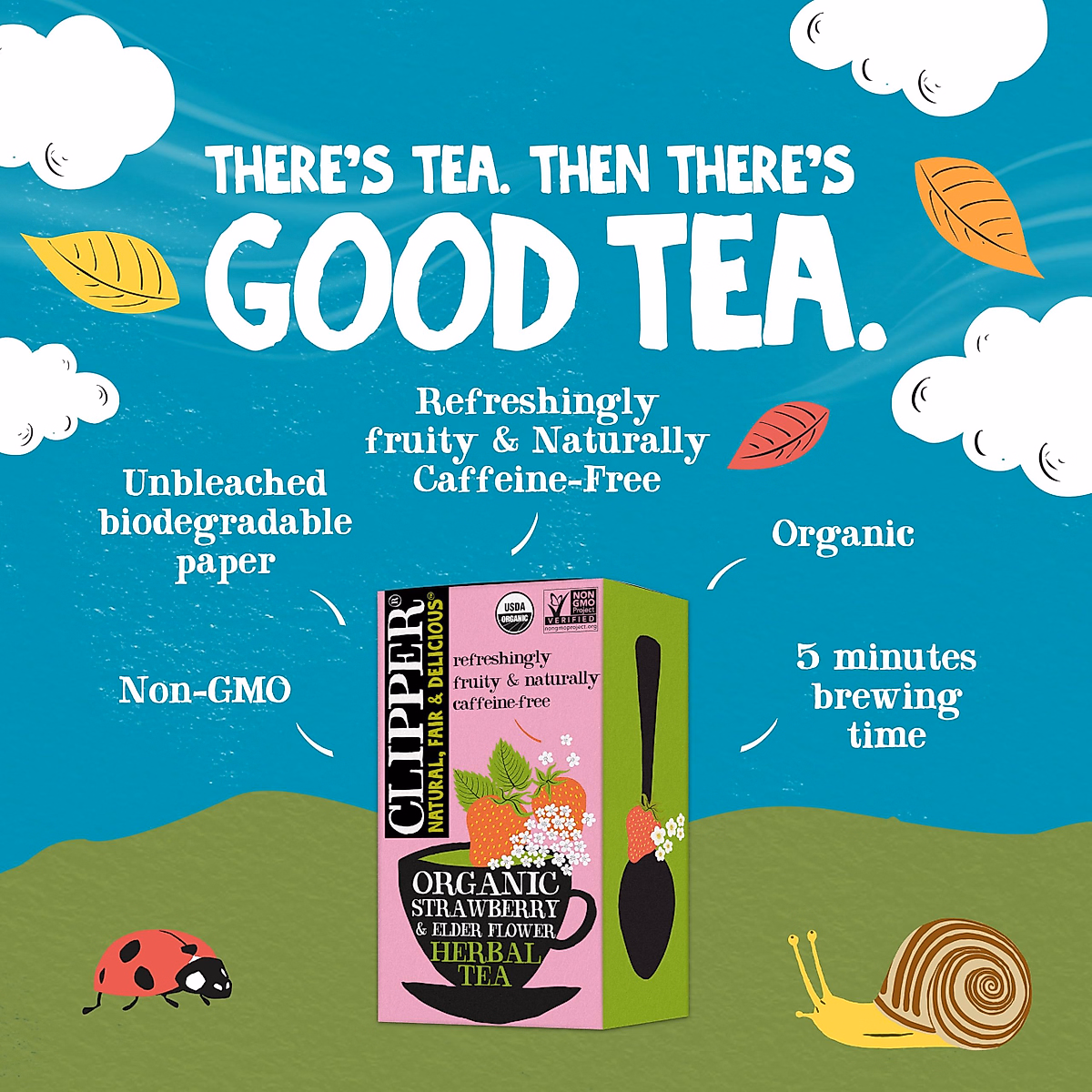 Clipper Tea Strawberry & Elderflower Herbal Tea – Caffeine Free, USDA Organic, Great Hot or Iced – Refreshingly Fruity, Natural, Fair & Delicious – 20 Tea Bags