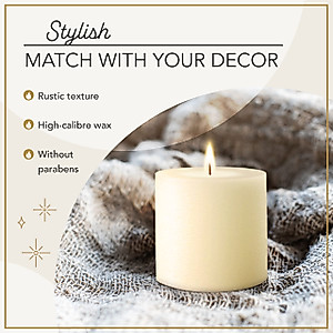 Melt Candle Pillar Candles, 3 Pack - Unscented Candles for Home, Church, Weddings, & More - 3" x 3", Ivory