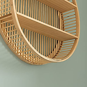 Vintiquewise Decorative Rattan Round Display Shelf with 2 Shelves for The Dining Room, Living Room, or Office.