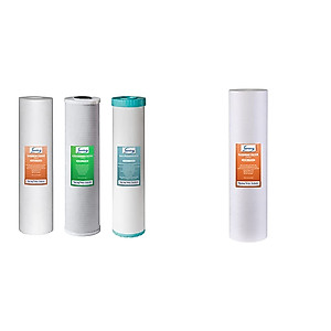 iSpring F3WGB32BM 4.5” x 20” 3-Stage Whole House Water Filter Set Replacement Pack with Sediment, White & FP25B High Capacity 20” x 4.5” Water Replacement Cartridge Fine Sediment Filter, White