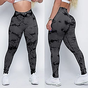 SZKANI Butt Lifting Leggings for Women Booty High Waisted Workout Yoga Pants Scrunch Butt Gym Seamless Booty Tight((D-Tie Dye)-Black Gray(1),Large)