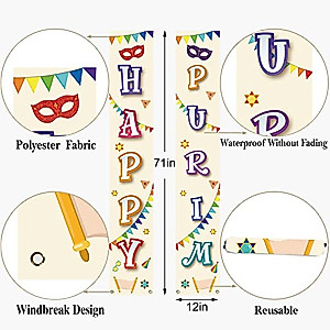 Jiudungs Purim Decoration Outdoor Happy Purim Porch Banner Purim Decor Jewish Purim Decoration and Supplies for Home