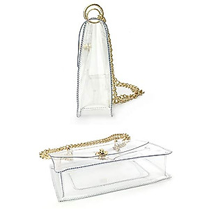 Women Clear Flap Top Chain Shoulder Handbag with Turn Lock Minimalist Messenger Purse for Stadium Approved (Clear)
