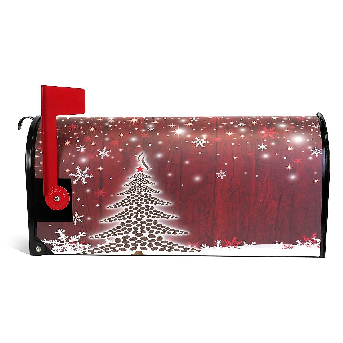 Naanle Christmas Xmas Magnetic Mailbox Cover, Red Christmas Tree Snowflake Mailbox Wrap Home Decorative for Standard Size 20.8”(L) x 18”(W)