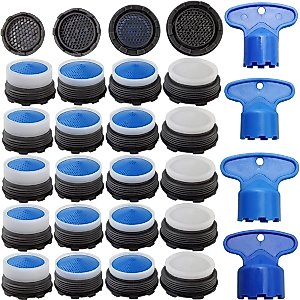 TIHOOD 24PCS Faucet Cache Aerators with 4PCS Faucet Aerator Key Removal Wrench, Water Saving Flow Restrictor Set Replacement Part, for Bathroom or Kitchen Sink, Male Threads 16.5 18.5 21.5 24