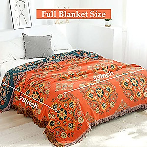 Bohemian Throw Blanket, MODUSKYE Orange Vintage Blankets 59x78 Inch Natural Cotton Mandala Full Blanket Quilt for Bed Couch, Reversible Cozy Soft