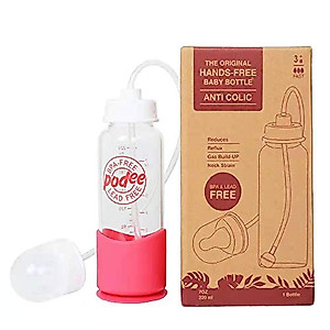 Hands Free Baby Bottle - Anti-Colic Self Feeding System 7 oz Glass Bottle (1 Pack - Pink)
