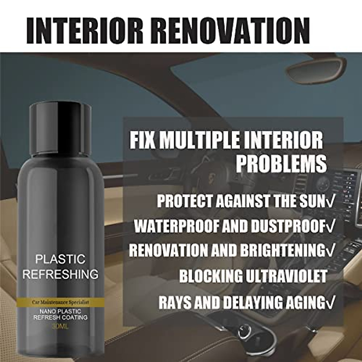 Plastic Revitalizing Coating Agent, Nano Plastic Refreshing Coating, Car Plastic Parts Retreading Agent Automotive Interior Cleaning Agent (1pc 50ml)