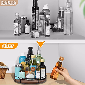 Lazy Susan Turntable Organizer with Anti-slip Mat for Cabinet Pantry Kitchen Countertop Refrigerator Office, Pine Wood, 10", Brown