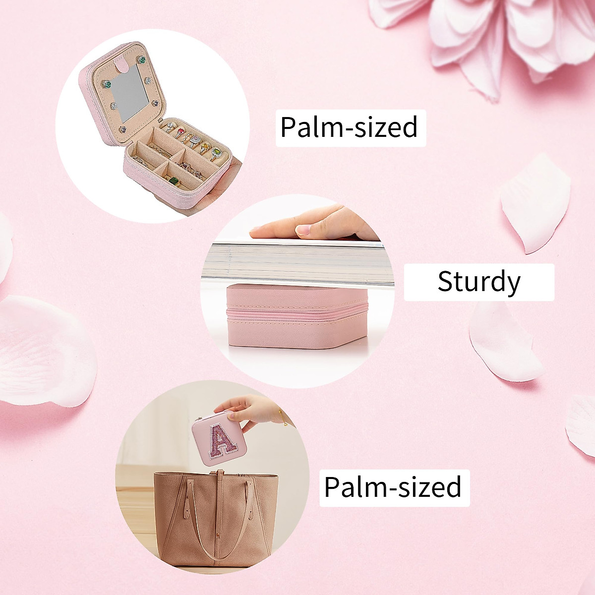 U·helper Mini Jewelry Travel Case| Back to School Jewelry Box for Women| Gold Initial Necklaces for Women | Birthday Travel Gifts for Women Mom Bridesmaid Friendsage,W-Pink