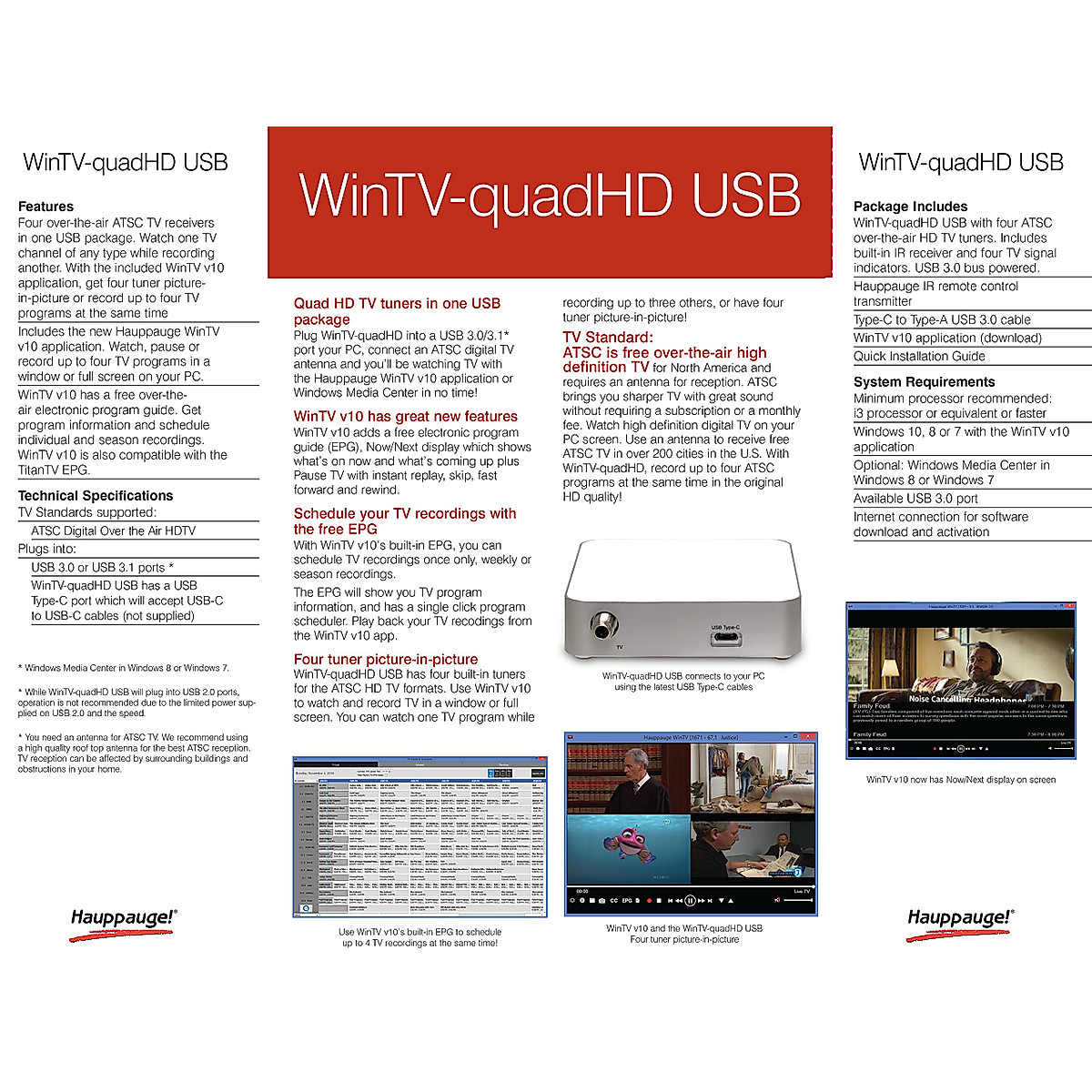 HAUPPAUGE 1682 WinTV-quadHD USB Four HD ATSC Digital TV Tuners for USB 3.0 W/PIP
